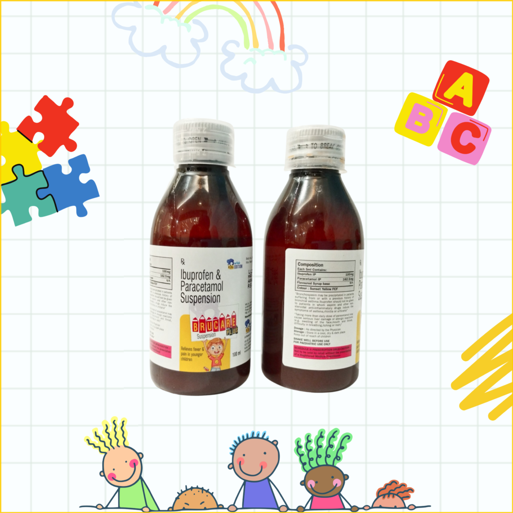 IBUPROFEN IP 100 MG + PARACETAMOL IP 162.5 MG | BRUCARE-PLUS SUSP.