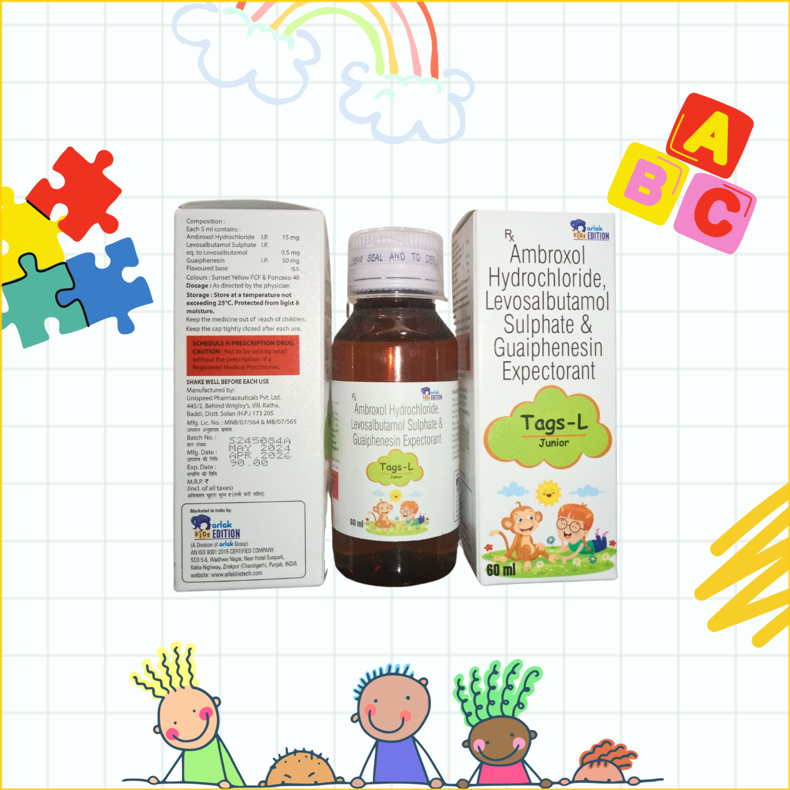 TAGS L JUNIOR SYRUP | AMBROXOL HYDROCHLORIDE 15 MG + LEVOSALBUTAMOL 0 ...